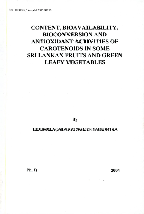 (PDF) Content, Bioavailability, Biocon Version and Antioxidant Activities of Carotenoids in Some ...