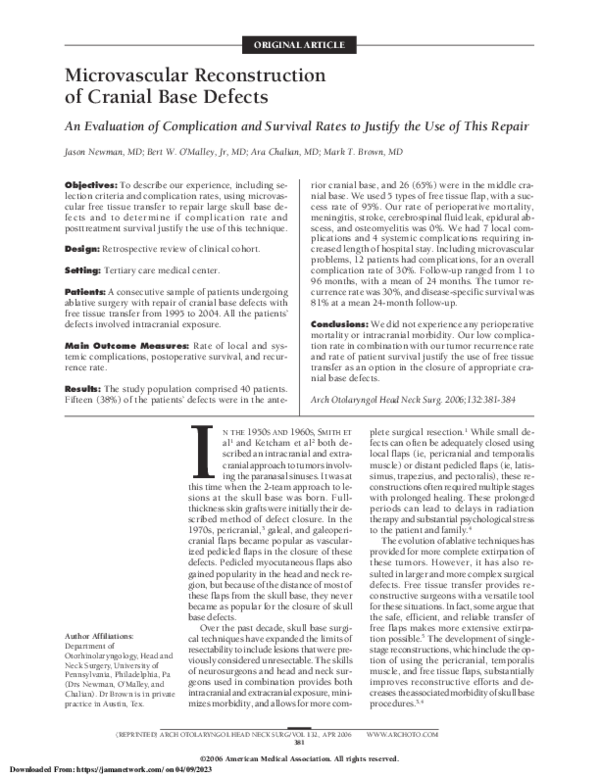(PDF) Microvascular Reconstruction of Cranial Base Defects