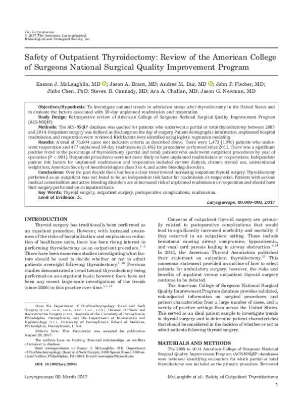 (PDF) Safety of outpatient thyroidectomy: Review of the American ...