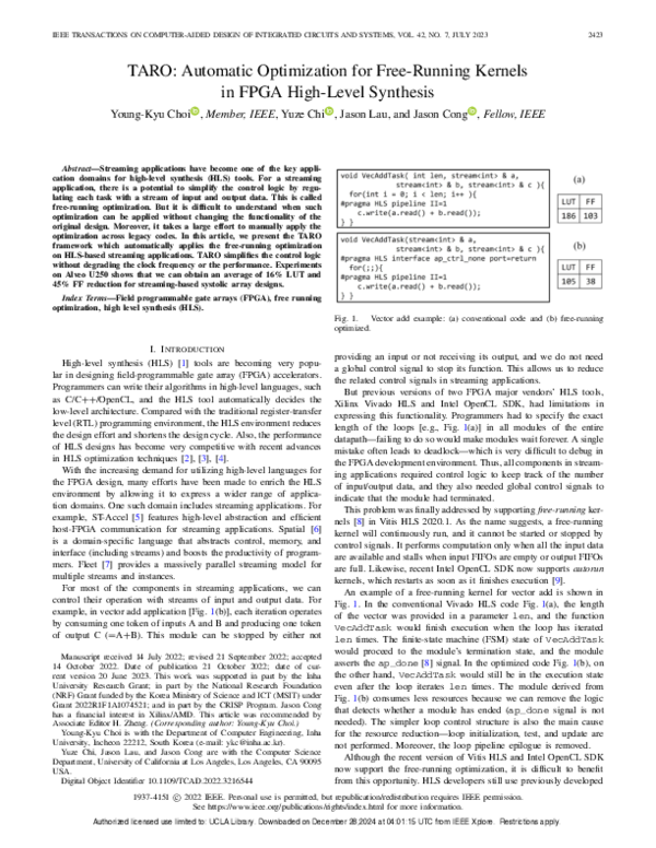 (PDF) TARO: Automatic optimization for free-running kernels in FPGA high-level synthesis