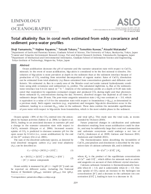 (PDF) Total alkalinity flux in coral reefs estimated from eddy ...