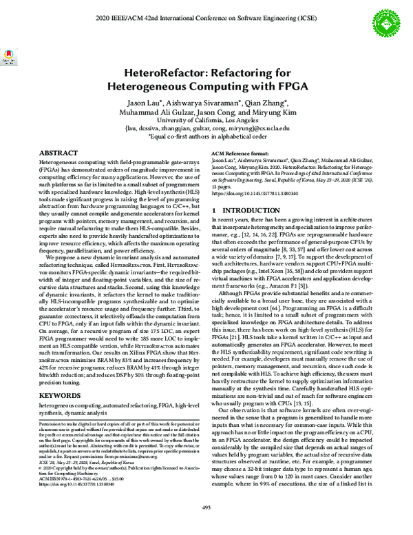 (PDF) HeteroRefactor: Refactoring for heterogeneous computing with FPGA