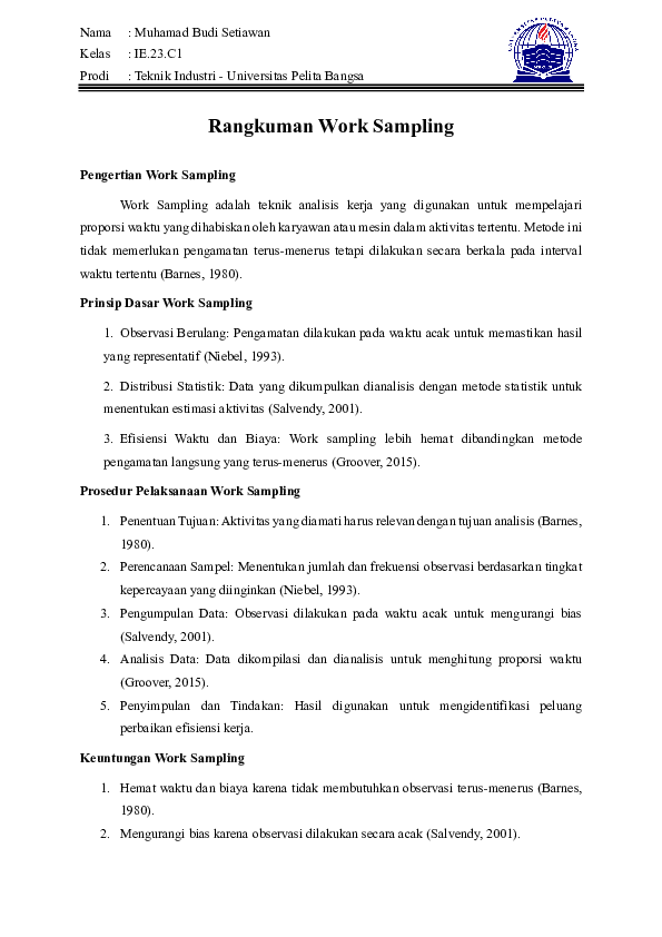 (PDF) Rangkuman Work Sampling UAS PSKE