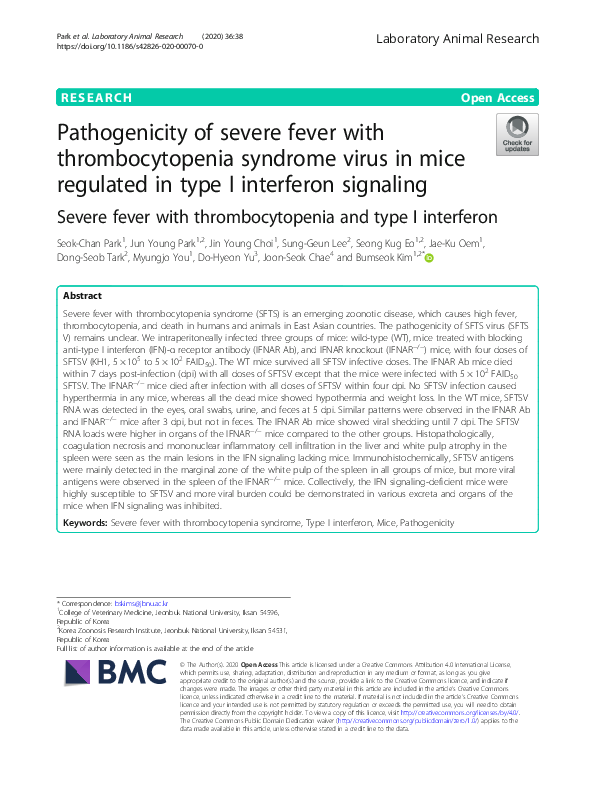 (PDF) Pathogenicity of severe fever with thrombocytopenia syndrome ...