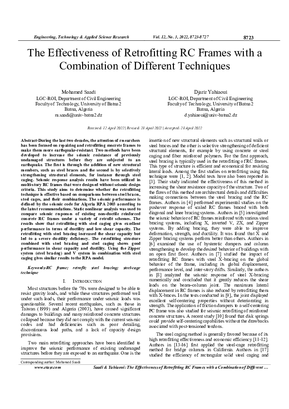 Pdf The Effectiveness Of Retrofitting Rc Frames With A Combination Of Different Techniques