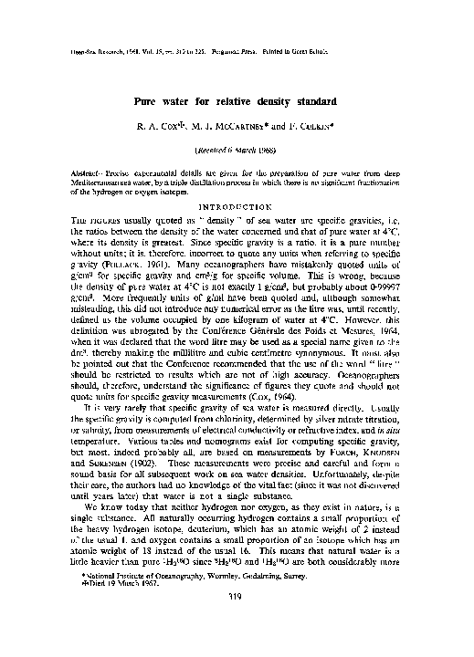 (PDF) Pure water for relative density standard