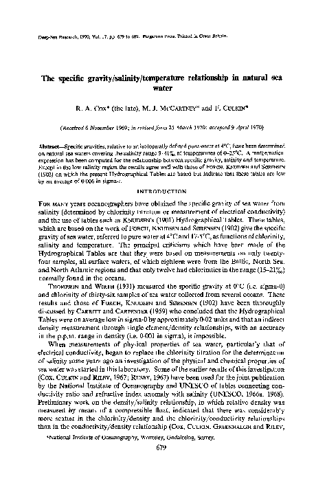 (PDF) The specific gravity/salinity/temperature relationship in natural ...