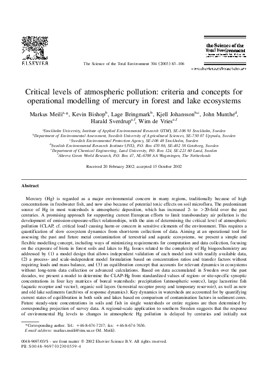 (PDF) Critical levels of atmospheric pollution: criteria and concepts for operational modelling ...