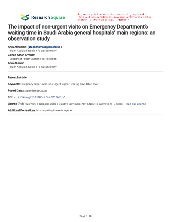 (PDF) The impact of non-urgent visits on Emergency Department’s waiting ...
