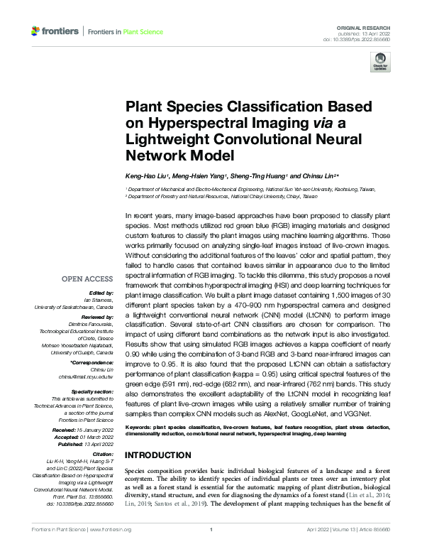 (PDF) Plant Species Classification Based on Hyperspectral Imaging via a Lightweight ...