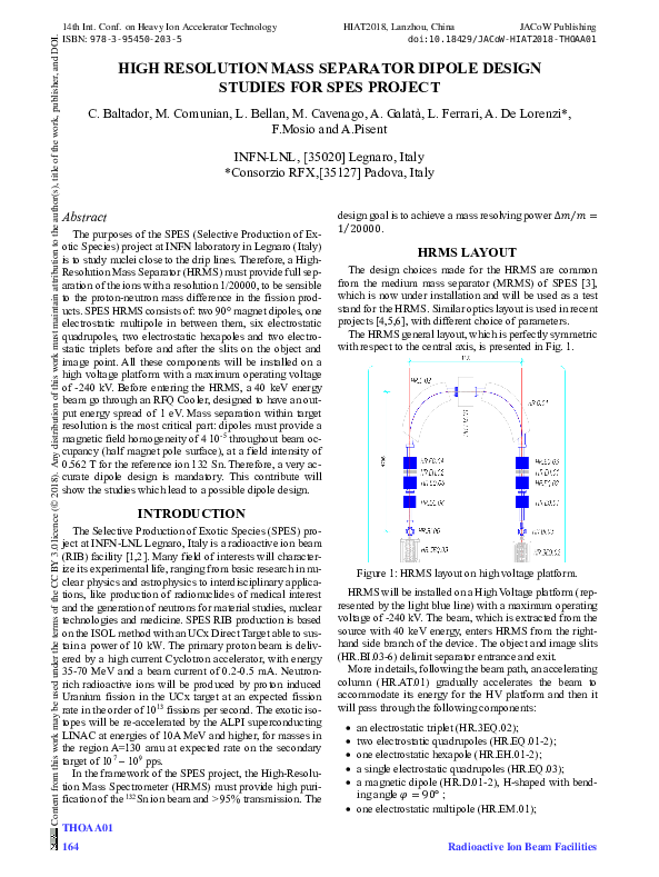 (PDF) High Resolution Mass Separator Dipole Design Studies for SPES Project