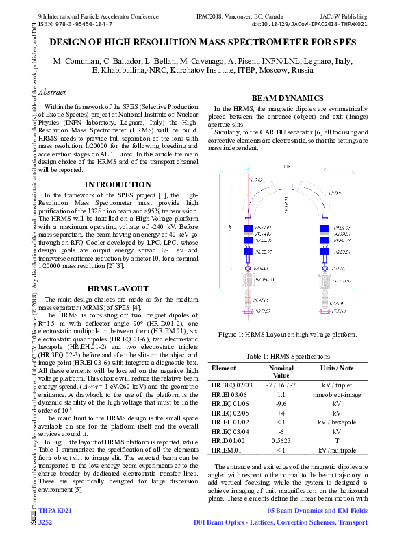 (PDF) Design of High Resolution Mass Spectrometer for SPES | andrea ...