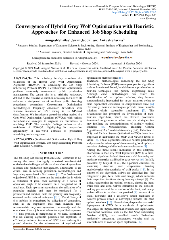 (PDF) Convergence of Hybrid Grey Wolf Optimization With Heuristic Approaches For Enhanced Job ...