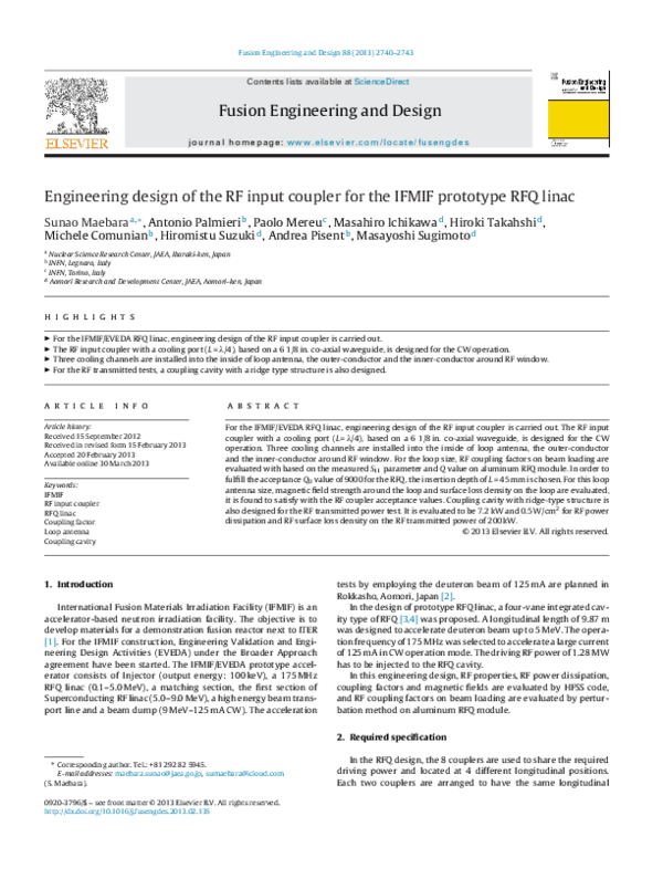 (PDF) Engineering design of the RF input coupler for the IFMIF ...