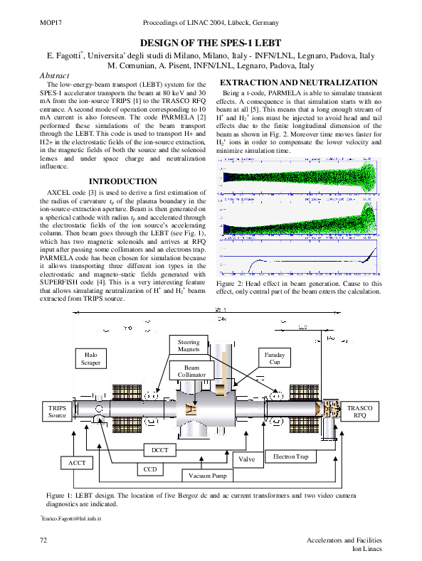 (PDF) Design of the SPES-1 LEBT