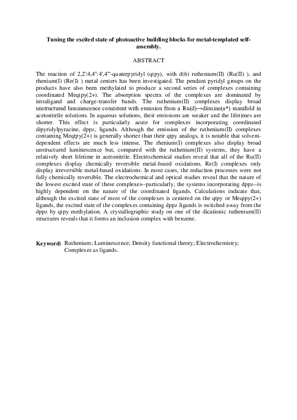 (PDF) Tuning the Excited State of Photoactive Building Blocks for Metal-Templated Self-Assembly ...