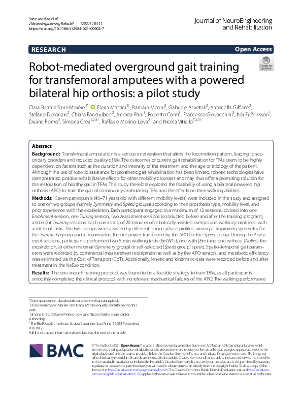 (PDF) Robot-mediated overground gait training for transfemoral amputees ...