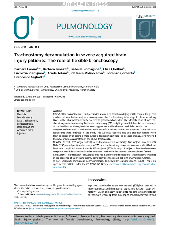 (PDF) Flexible Bronchoscopy in Tracheostomy Decannulation