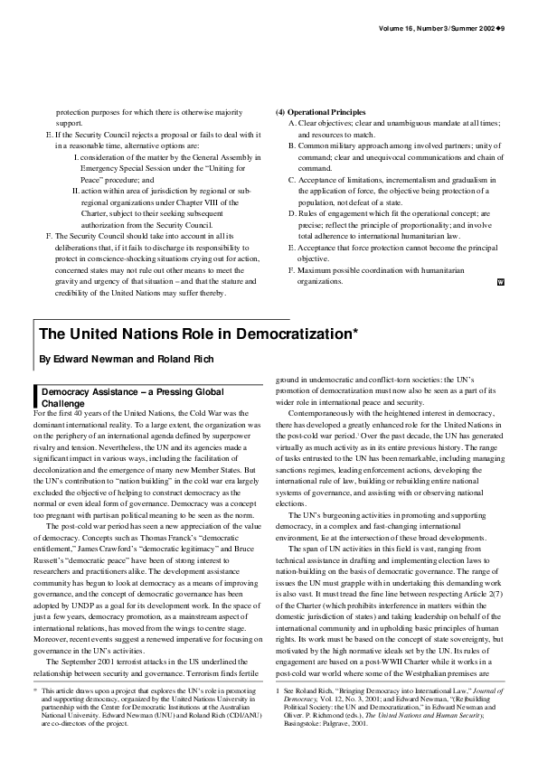 (PDF) The United Nations Role in Democratization | ROLAND RICH ...