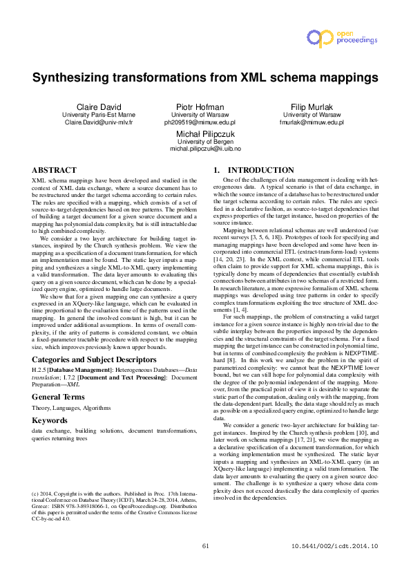 (PDF) Transforming XML with Schema Mappings