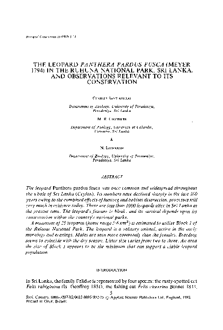 (PDF) Conservation of Leopards in Ruhuna National Park