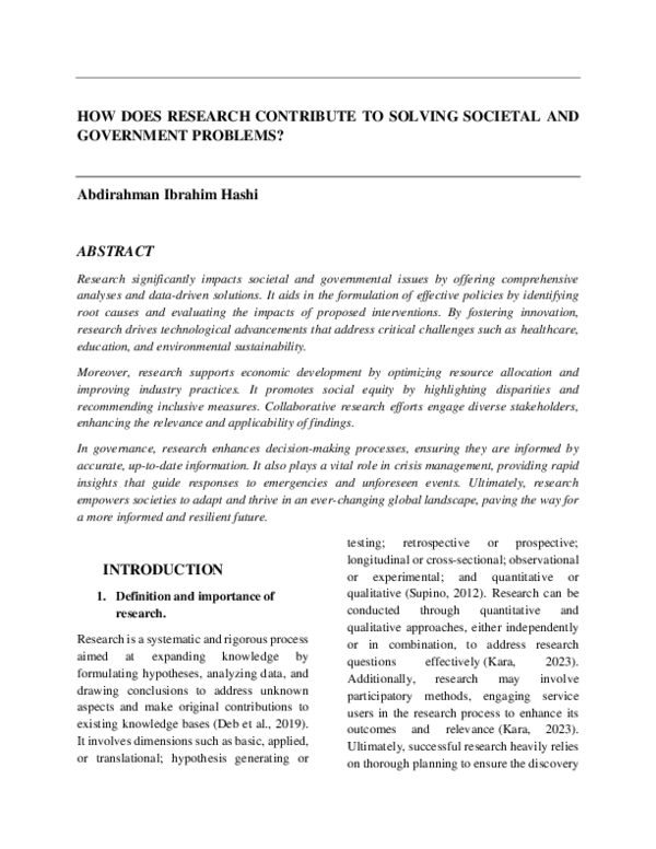 (PDF) HOW DOES RESEARCH CONTRIBUTE TO SOLVING SOCIETAL AND GOVERNMENT ...