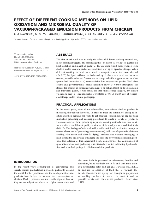 (PDF) Effect of Different Cooking Methods on Lipid Oxidation and ...