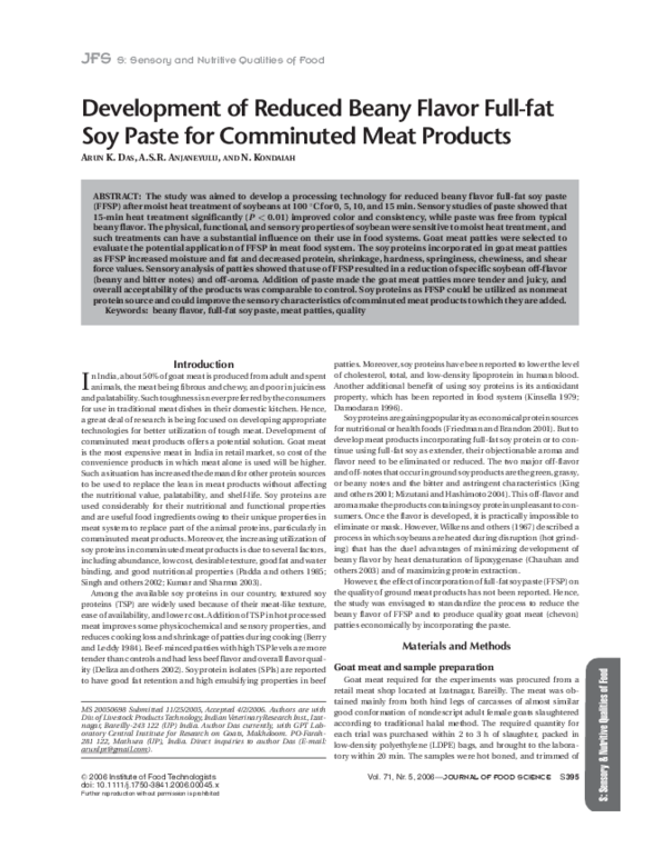 (PDF) Development of Reduced Beany Flavor Full-fat Soy Paste for ...