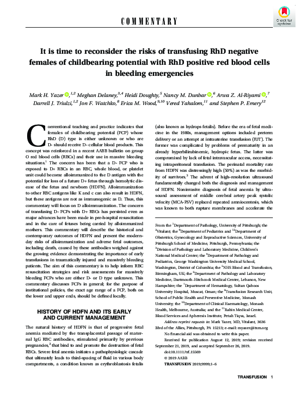 (PDF) It is time to reconsider the risks of transfusing RhD negative ...