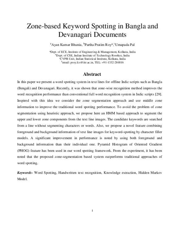 (PDF) Zone-based keyword spotting in Bangla and Devanagari documents