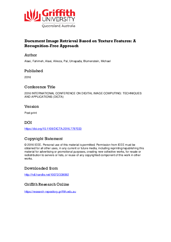 (PDF) Document Image Retrieval Based on Texture Features: A Recognition-Free Approach