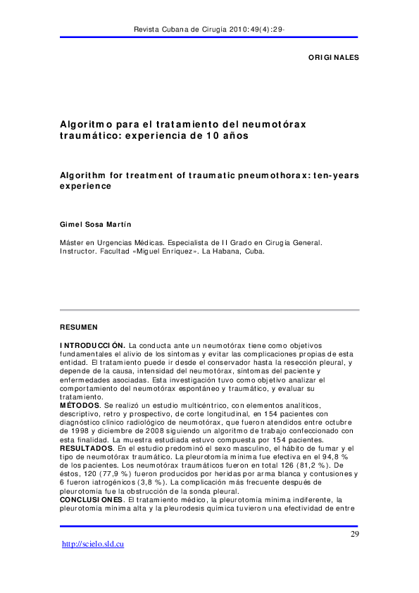 (PDF) Algoritmo para el tratamiento del neumotórax traumático ...