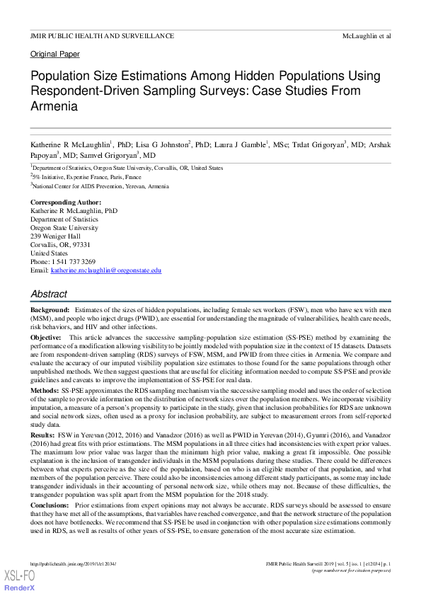 (PDF) Population Size Estimations Among Hidden Populations Using ...