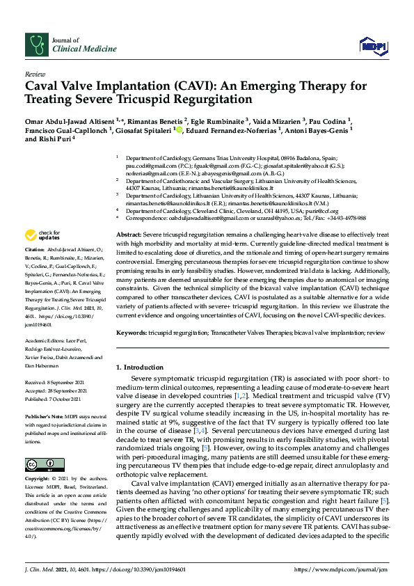 (PDF) Caval Valve Implantation (CAVI): An Emerging Therapy for Treating ...