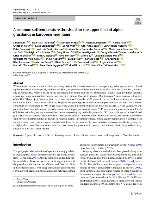 (PDF) A common soil temperature threshold for the upper limit of alpine ...