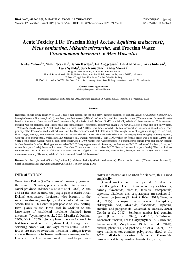(PDF) Acute Toxicity LD50 Fraction Ethyl Acetate Aquilaria malaccensis ...