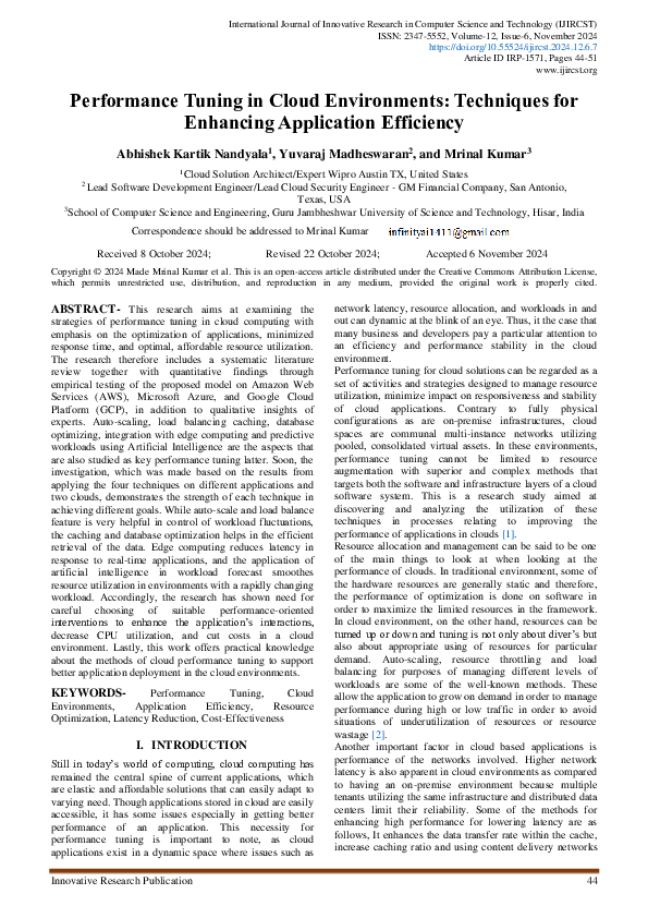 (PDF) Performance Tuning in Cloud Environments Techniques for Enhancing ...
