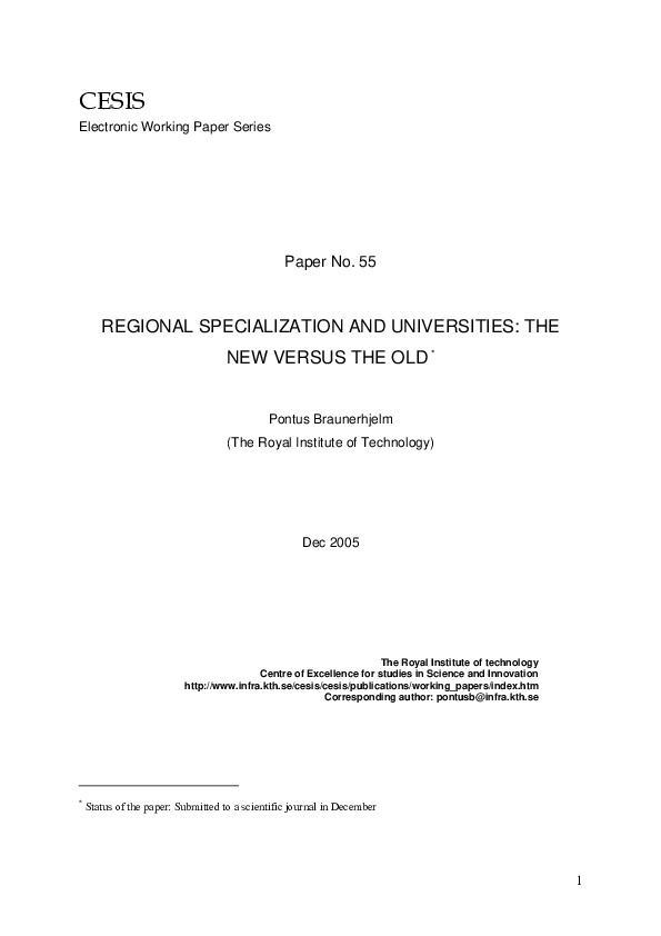 (PDF) Regional Specialization and Universities: The New Versus the Old
