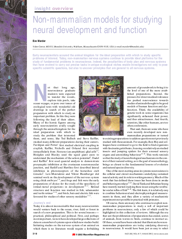 (PDF) Non-mammalian models for studying neural development and function ...