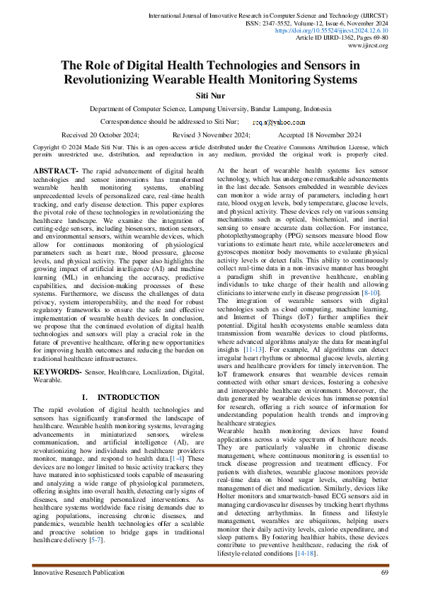 (PDF) The Role of Digital Health Technologies and Sensors in Revolutionizing Wearable Health ...