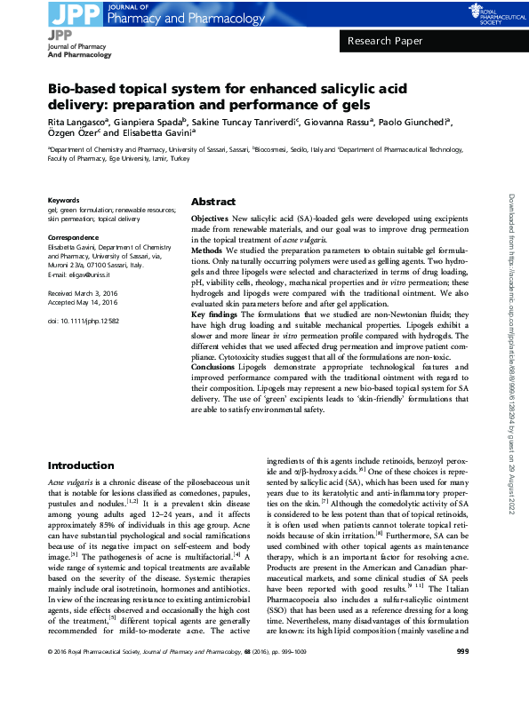 (PDF) Bio-based topical system for enhanced salicylic acid delivery ...