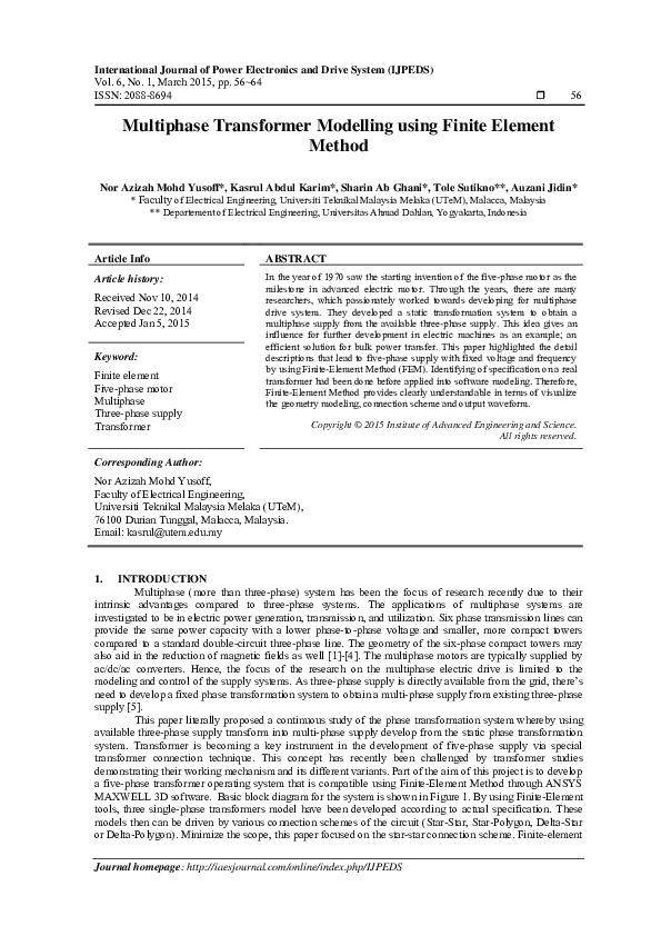 (PDF) Multiphase Transformer Modelling using Finite Element Method