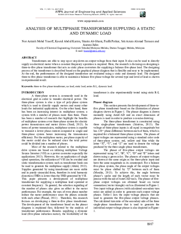 (PDF) Analysis Of Multiphase Transformer Supplying A Static And Dynamic ...