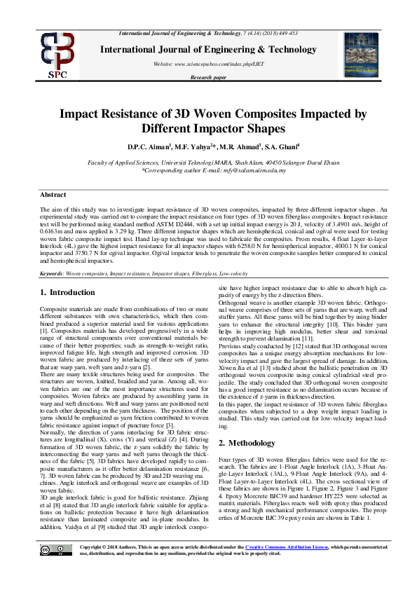 (PDF) Impact Resistance of 3D Woven Composites Impacted by Different ...