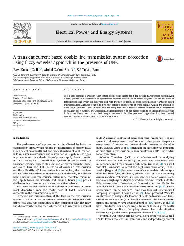 (PDF) A transient current based double line transmission system protection using fuzzy-wavelet ...