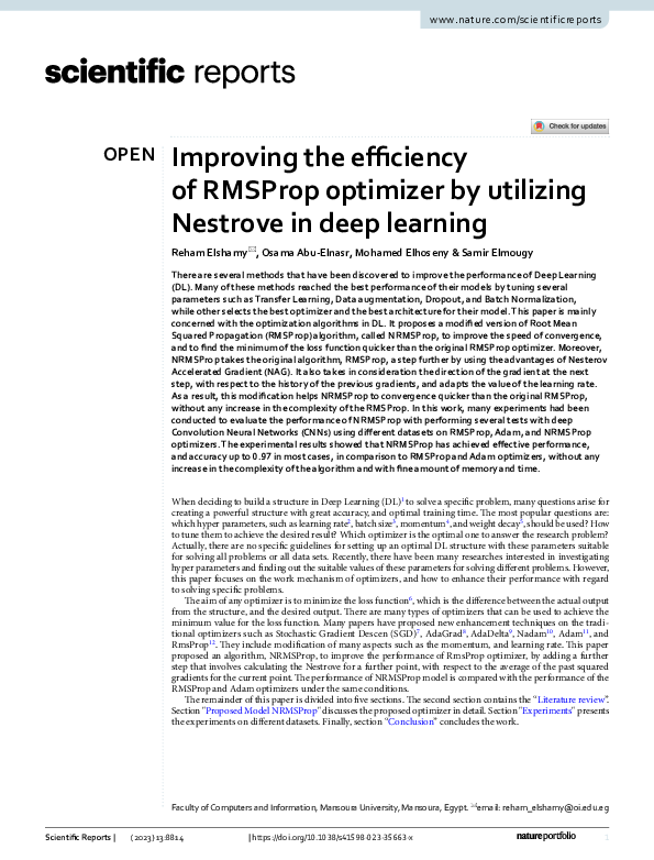 (PDF) Improving the efficiency of RMSProp optimizer by utilizing ...