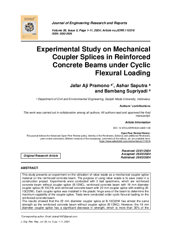 (PDF) Experimental Study on Mechanical Coupler Splices in Reinforced Concrete Beams under Cyclic ...
