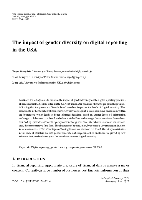 (PDF) The impact of gender diversity on digital reporting in the USA