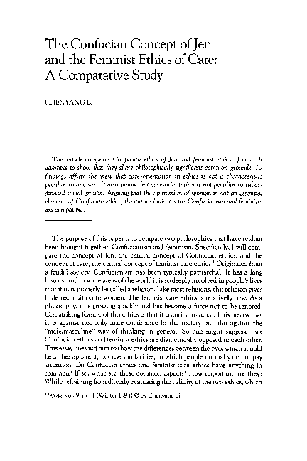 (PDF) The Confucian Concept of Jen and the Feminist Ethics of Care: A ...