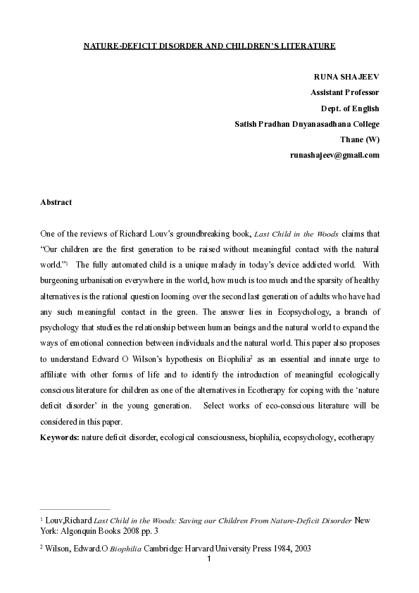 (PDF) Nature-deficit disorder paper